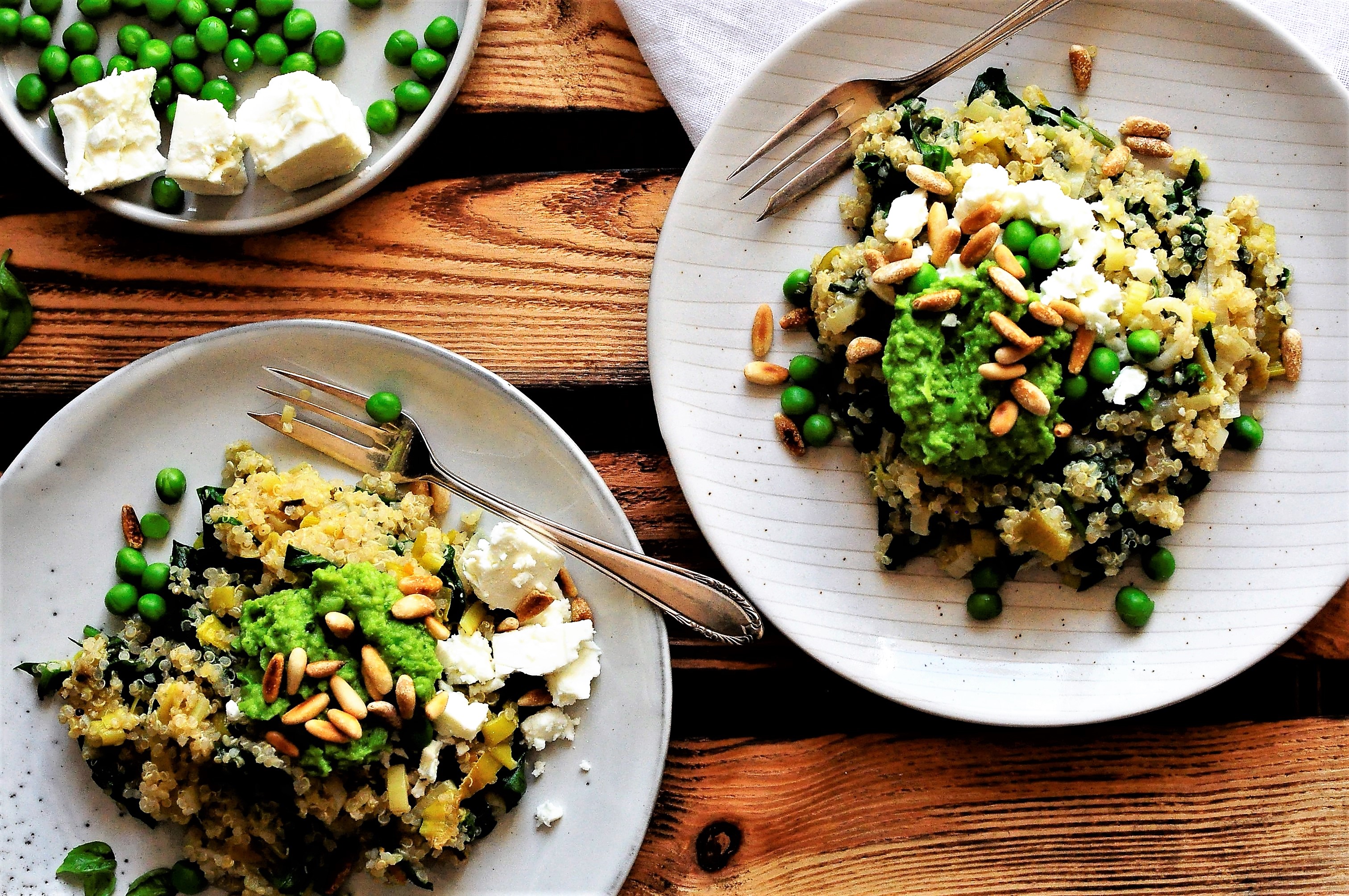 Quinoa-Risotto "Quinotto" mit Erbsenpüree und Feta – (Koch-)Bücherwurm ...
